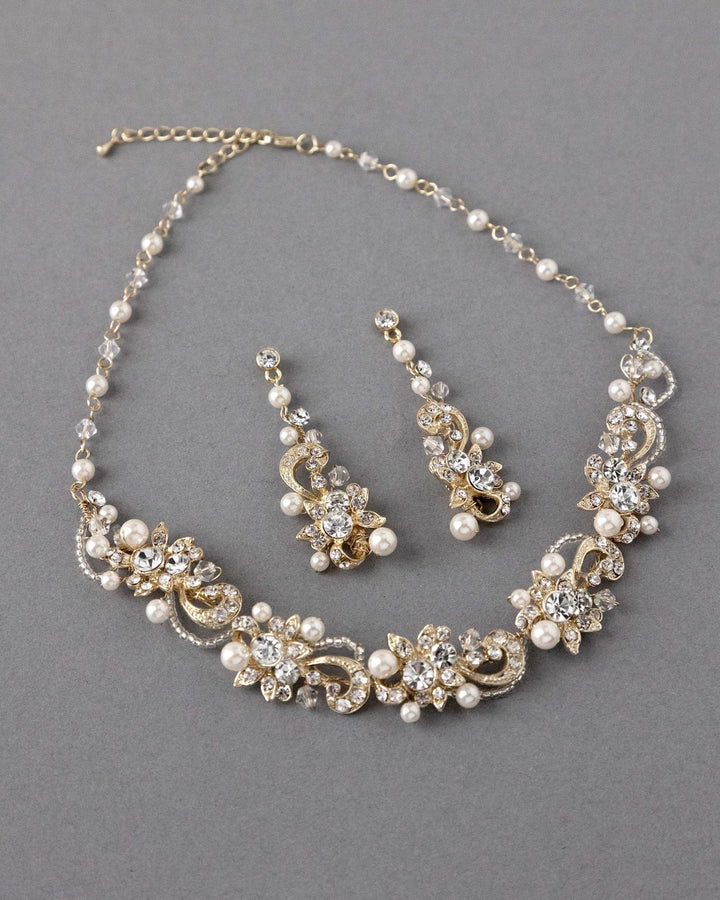 Gold or Silver Necklace Set for the Bride with Pearls - Cassandra Lynne
