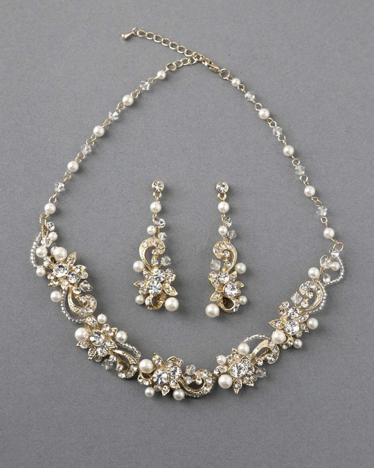 Gold or Silver Necklace Set for the Bride with Pearls - Cassandra Lynne