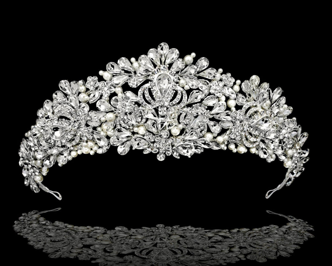 Royal Pearl and Teardrop Crystal Crown - Cassandra Lynne