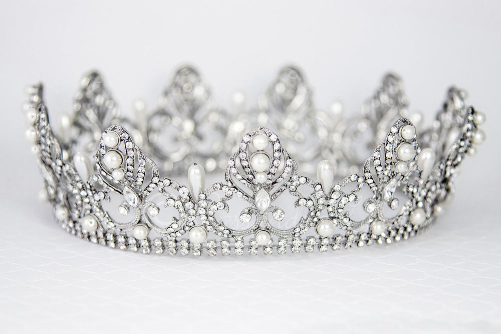 Full Circle Wedding Crown with Teardrop Pearls - Cassandra Lynne